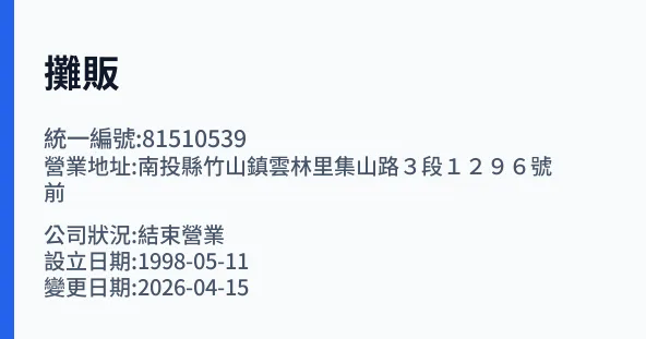 攤販的照片-統編 81510539(南投縣) 公司登記資料與營業項目詳細圖表