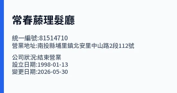 常春藤理髮廳的照片-統編 81514710(南投縣) 公司登記資料與營業項目詳細圖表