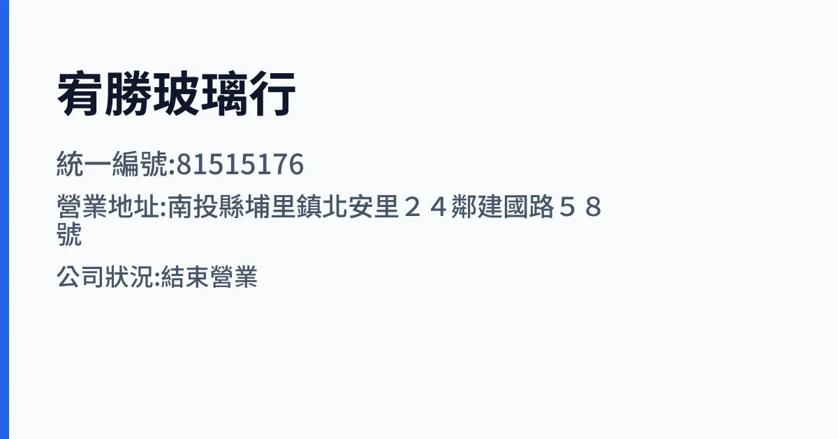宥勝玻璃行 - 統編 81515176(南投縣) 公司登記資料與營業項目詳細圖表