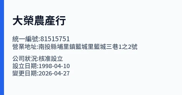大榮農產行的照片-統編 81515751(南投縣) 公司登記資料與營業項目詳細圖表