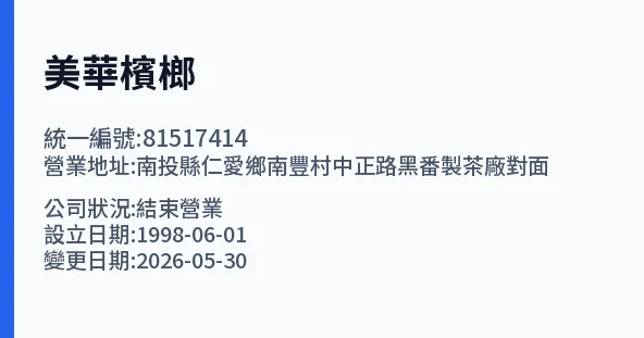 美華檳榔的照片-統編 81517414(南投縣) 公司登記資料與營業項目詳細圖表