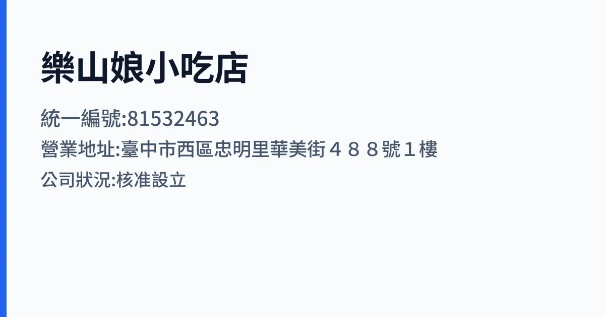樂山娘小吃店 - 統編 81532463(臺中市) 公司登記資料與營業項目詳細圖表