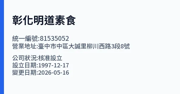 彰化明道素食的照片-統編 81535052(臺中市) 公司登記資料與營業項目詳細圖表