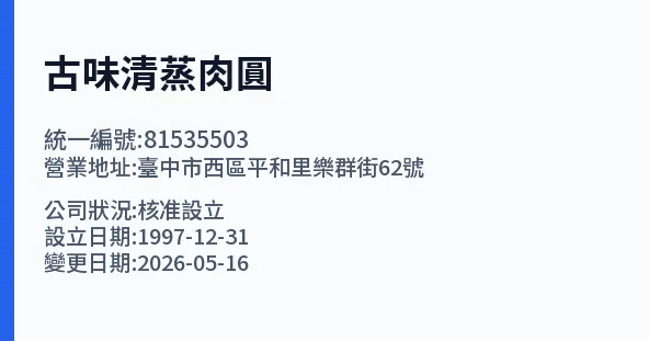 古味清蒸肉圓的照片-統編 81535503(臺中市) 公司登記資料與營業項目詳細圖表