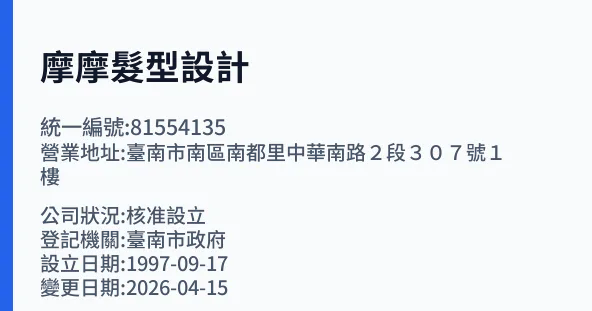摩摩髮型設計的照片-統編 81554135(臺南市) 公司登記資料與營業項目詳細圖表