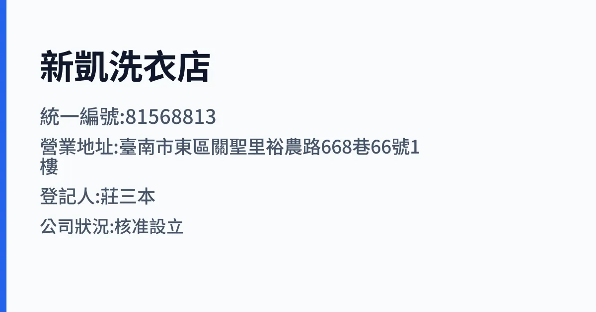 新凱洗衣店 - 統編 81568813(臺南市) 公司登記資料與營業項目詳細圖表