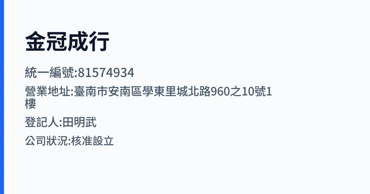金冠成行 - 統編 81574934(臺南市) 公司登記資料與營業項目詳細圖表