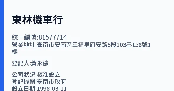 東林機車行的照片-統編 81577714(臺南市) 公司登記資料與營業項目詳細圖表