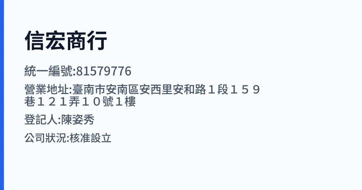 信宏商行 - 統編 81579776（臺南市） 公司登記資料與營業項目詳細圖表