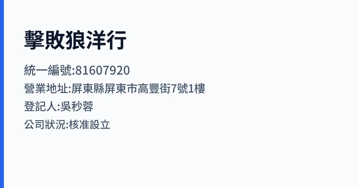 擊敗狼洋行 - 統編 81607920(臺南市) 公司登記資料與營業項目詳細圖表