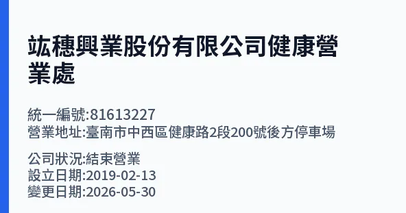 竑穗興業股份有限公司健康營業處的照片-統編 81613227(臺南市) 公司登記資料與營業項目詳細圖表
