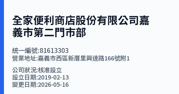 全家便利商店股份有限公司嘉義市第二門市部的照片-統編 81613303(嘉義市) 公司登記資料與營業項目詳細圖表
