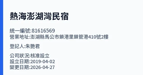 熱海澎湖灣民宿的照片-統編 81616569(澎湖縣) 公司登記資料與營業項目詳細圖表
