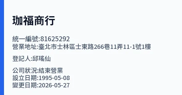 珈福商行的照片-統編 81625292(臺北市) 公司登記資料與營業項目詳細圖表