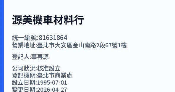 源美機車材料行的照片-統編 81631864(臺北市) 公司登記資料與營業項目詳細圖表