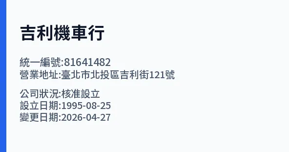 吉利機車行的照片-統編 81641482(臺北市) 公司登記資料與營業項目詳細圖表