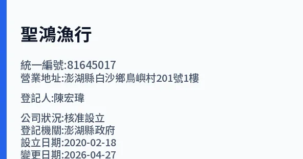聖鴻漁行的照片-統編 81645017(澎湖縣) 公司登記資料與營業項目詳細圖表