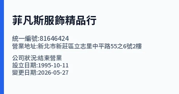 菲凡斯服飾精品行的照片-統編 81646424(新北市) 公司登記資料與營業項目詳細圖表