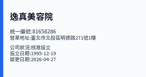 逸真美容院的照片-統編 81658286(臺北市) 公司登記資料與營業項目詳細圖表