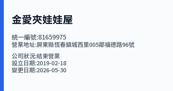 金愛夾娃娃屋的照片-統編 81659975(屏東縣) 公司登記資料與營業項目詳細圖表