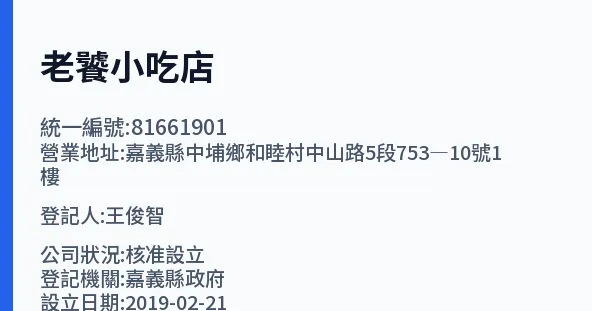 老饕小吃店的照片-統編 81661901(嘉義縣) 公司登記資料與營業項目詳細圖表