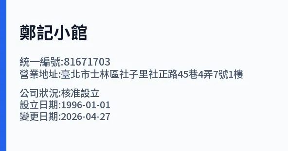 鄭記小館的照片-統編 81671703(臺北市) 公司登記資料與營業項目詳細圖表