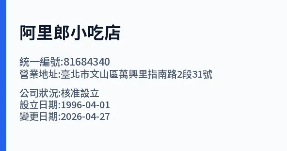 阿里郎小吃店的照片-統編 81684340(臺北市) 公司登記資料與營業項目詳細圖表