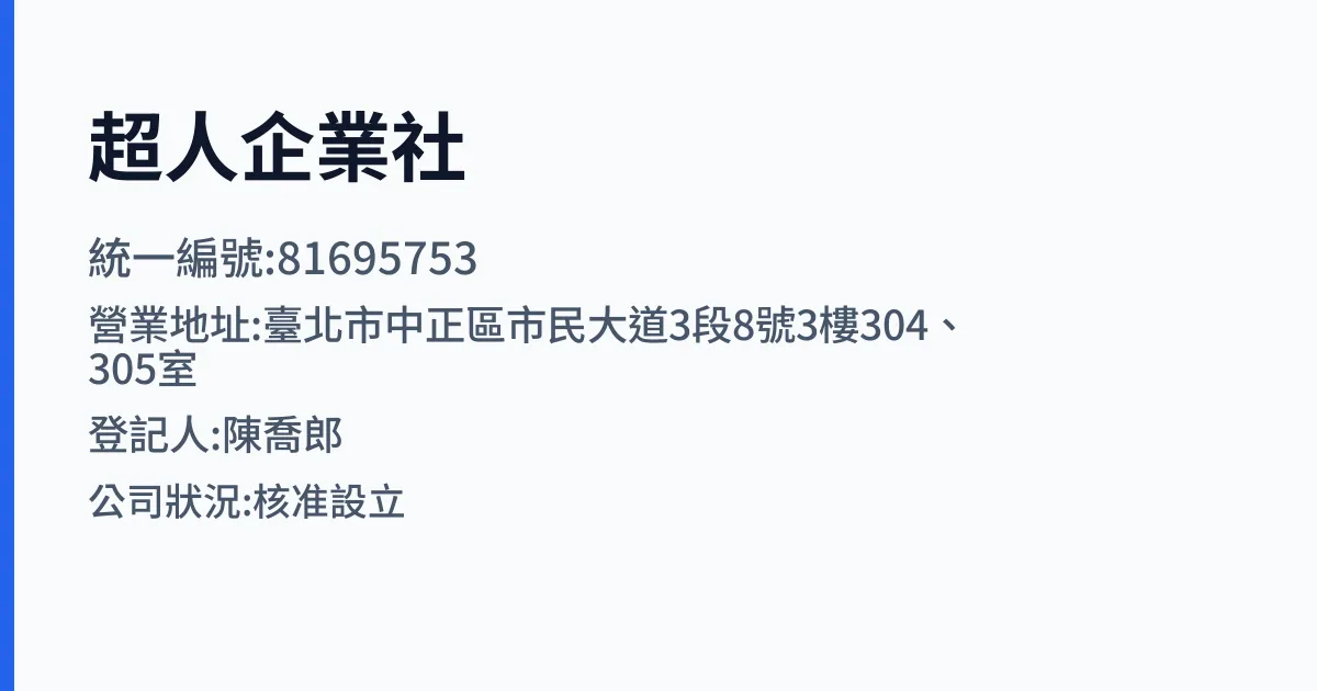 超人企業社 - 統編 81695753(臺北市) 公司登記資料與營業項目詳細圖表