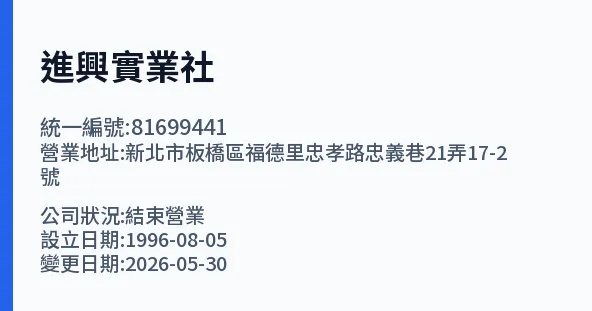 進興實業社的照片-統編 81699441(新北市) 公司登記資料與營業項目詳細圖表