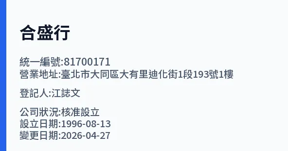 合盛行的照片-統編 81700171(臺北市) 公司登記資料與營業項目詳細圖表