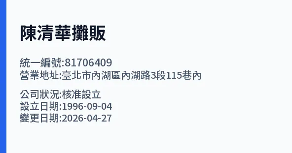 陳清華攤販的照片-統編 81706409(臺北市) 公司登記資料與營業項目詳細圖表