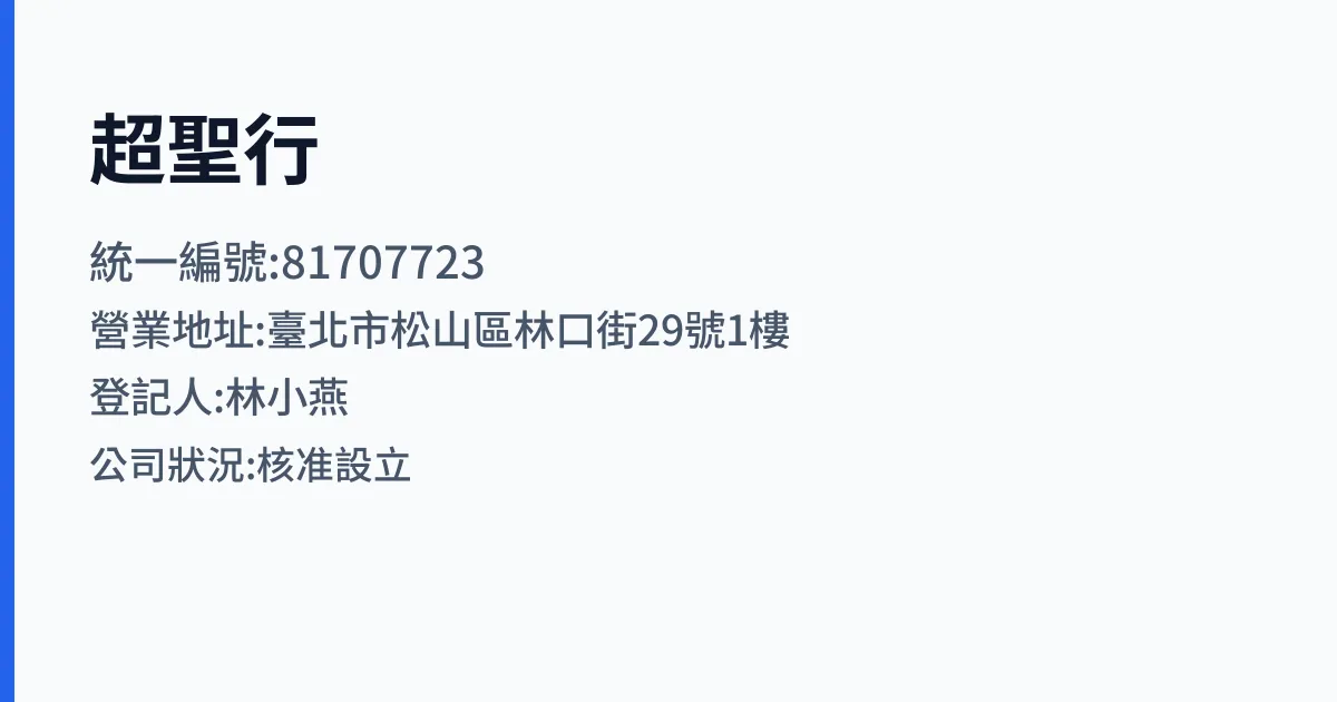 超聖行 - 統編 81707723(臺北市) 公司登記資料與營業項目詳細圖表