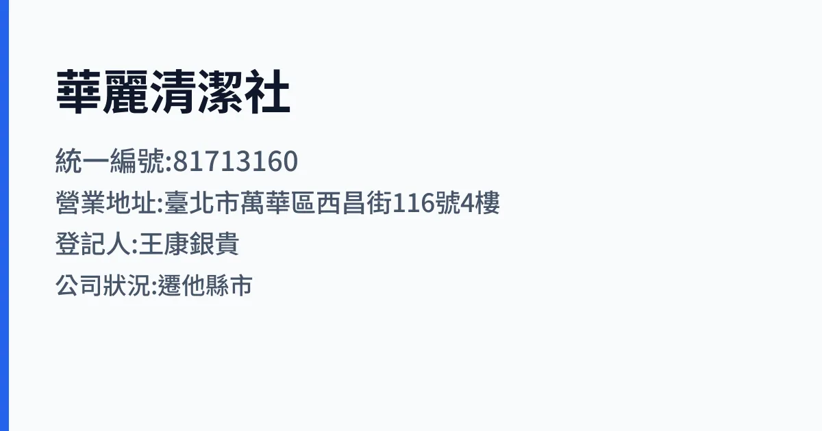 華麗清潔社 - 統編 81713160(新北市) 公司登記資料與營業項目詳細圖表