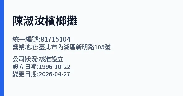 陳淑汝檳榔攤的照片-統編 81715104(臺北市) 公司登記資料與營業項目詳細圖表