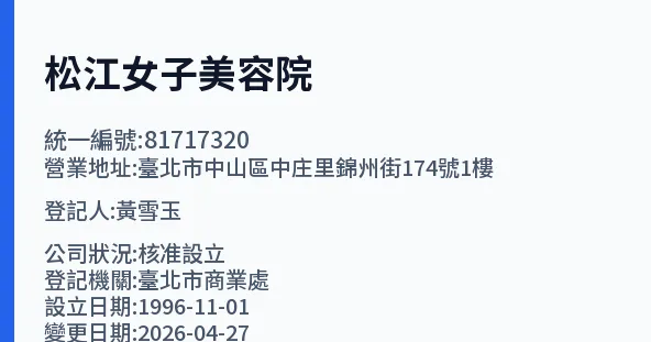 松江女子美容院的照片-統編 81717320(臺北市) 公司登記資料與營業項目詳細圖表