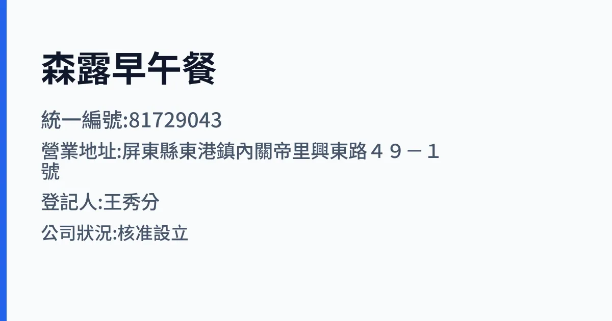 森露早午餐 - 統編 81729043(屏東縣) 公司登記資料與營業項目詳細圖表