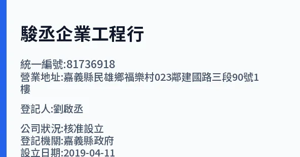 駿丞企業工程行的照片-統編 81736918(嘉義縣) 公司登記資料與營業項目詳細圖表