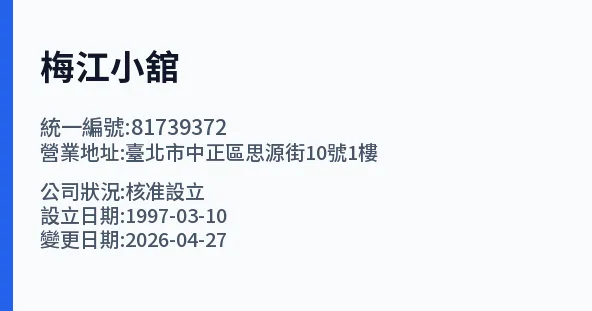 梅江小舘的照片-統編 81739372(臺北市) 公司登記資料與營業項目詳細圖表