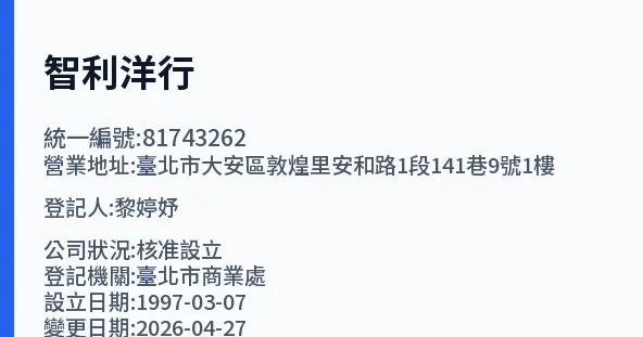 智利洋行的照片-統編 81743262(臺北市) 公司登記資料與營業項目詳細圖表