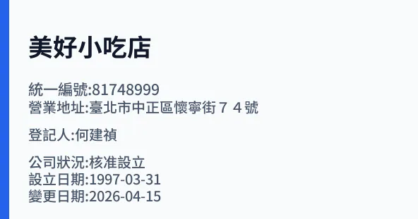美好小吃店的照片-統編 81748999(臺北市) 公司登記資料與營業項目詳細圖表