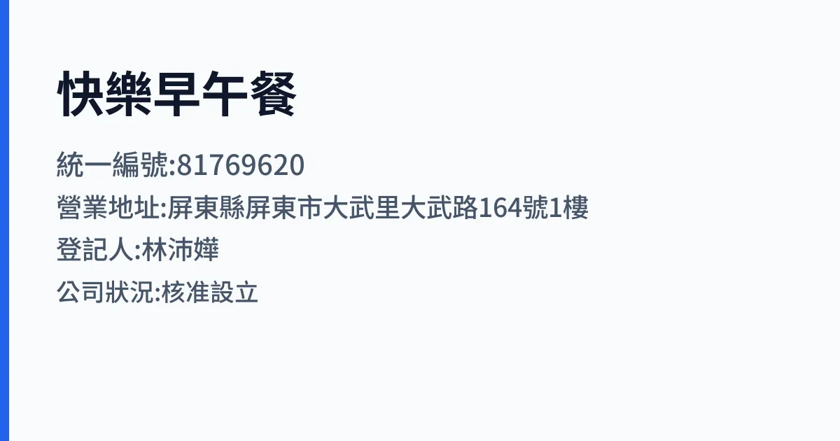 快樂早午餐 - 統編 81769620(屏東縣) 公司登記資料與營業項目詳細圖表