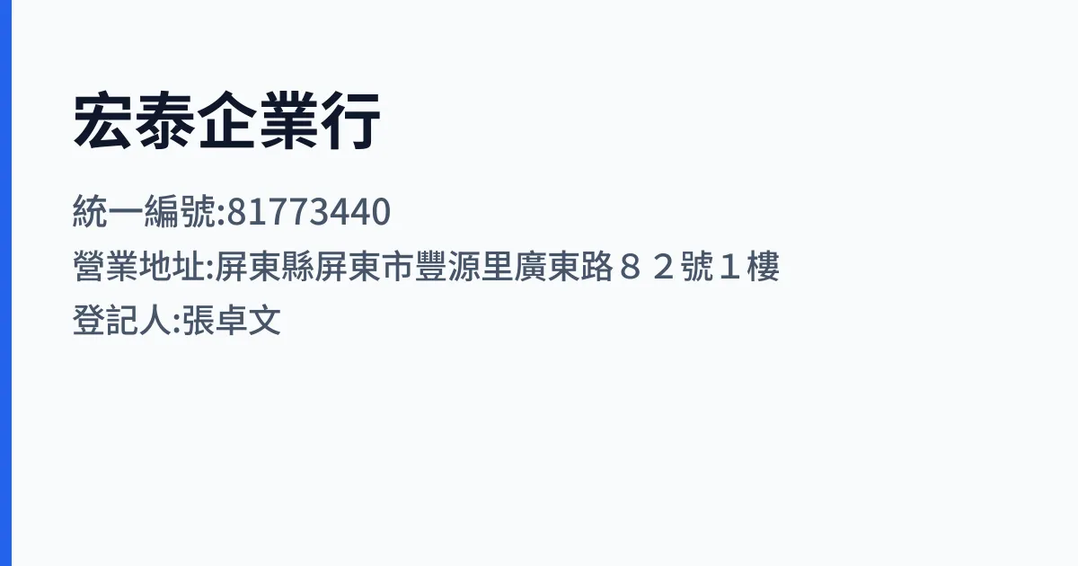 宏泰企業行 - 統編 81773440(屏東縣) 公司登記資料與營業項目詳細圖表