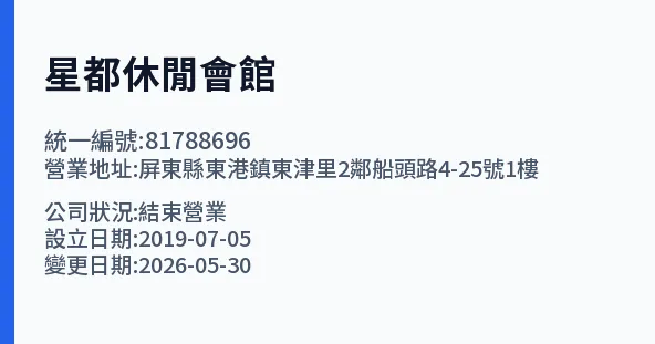 星都休閒會館的照片-統編 81788696(屏東縣) 公司登記資料與營業項目詳細圖表