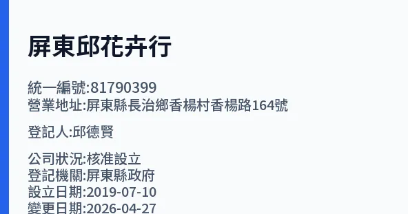 屏東邱花卉行的照片-統編 81790399(屏東縣) 公司登記資料與營業項目詳細圖表