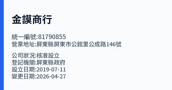 金謨商行的照片-統編 81790855(屏東縣) 公司登記資料與營業項目詳細圖表