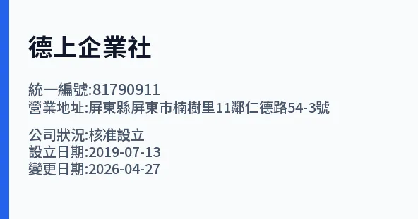 德上企業社的照片-統編 81790911(屏東縣) 公司登記資料與營業項目詳細圖表