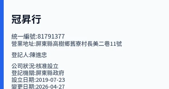 冠昇行的照片-統編 81791377(屏東縣) 公司登記資料與營業項目詳細圖表