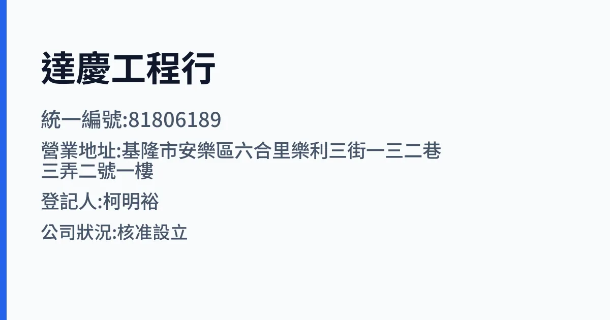 達慶工程行 - 統編 81806189(基隆市) 公司登記資料與營業項目詳細圖表