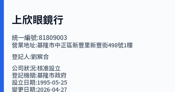 上欣眼鏡行的照片-統編 81809003(基隆市) 公司登記資料與營業項目詳細圖表