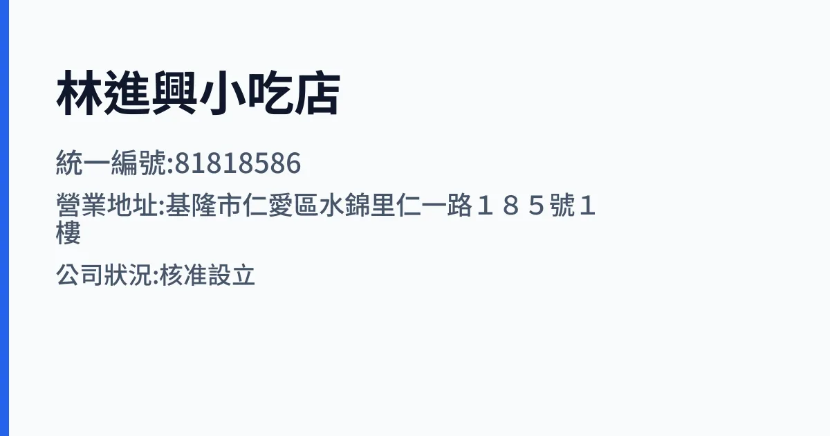 林進興小吃店 - 統編 81818586(基隆市) 公司登記資料與營業項目詳細圖表